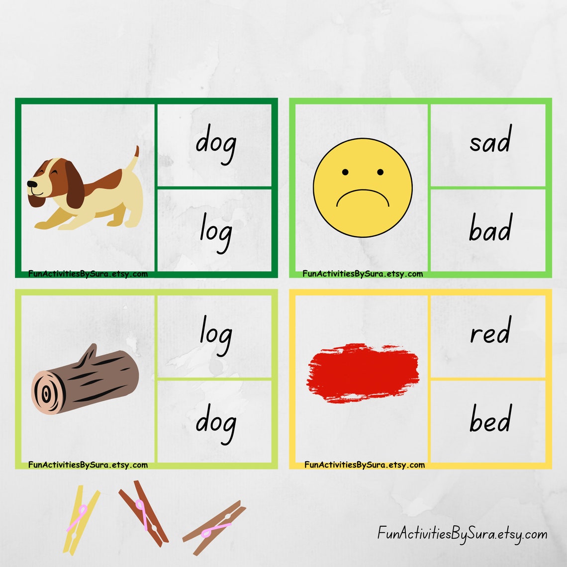 CVC Words Matching Clip Cards Activities CVC Words Matching - Etsy