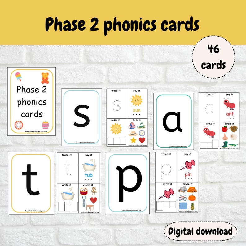 Phase 2 Phonics Flashcards: Early Literacy Learning (digital Download ...
