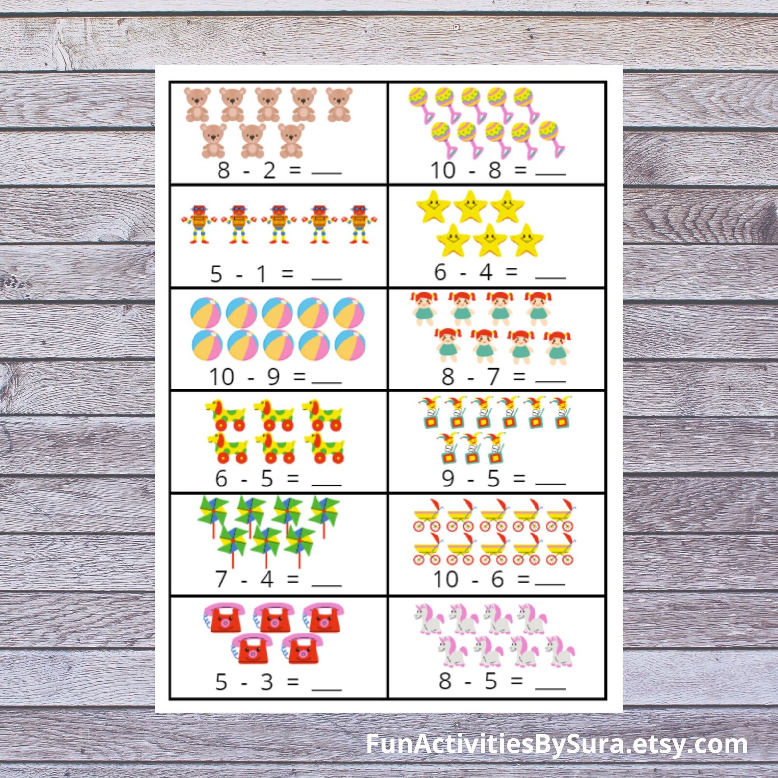 Subtraction Worksheets, EYFS Maths Activity, Nursery Maths , Printable ...