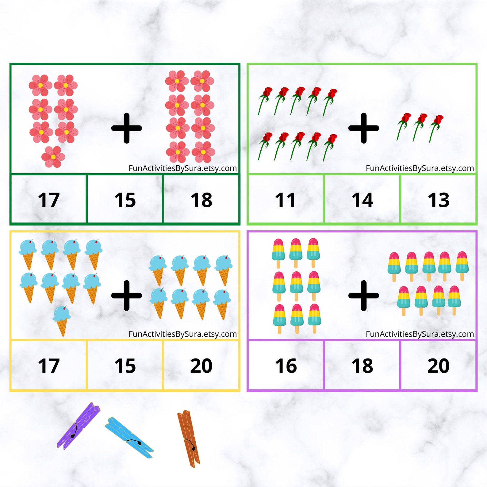 Addition Clip Cards: Montessori Math Activity (PDF Download) - Etsy
