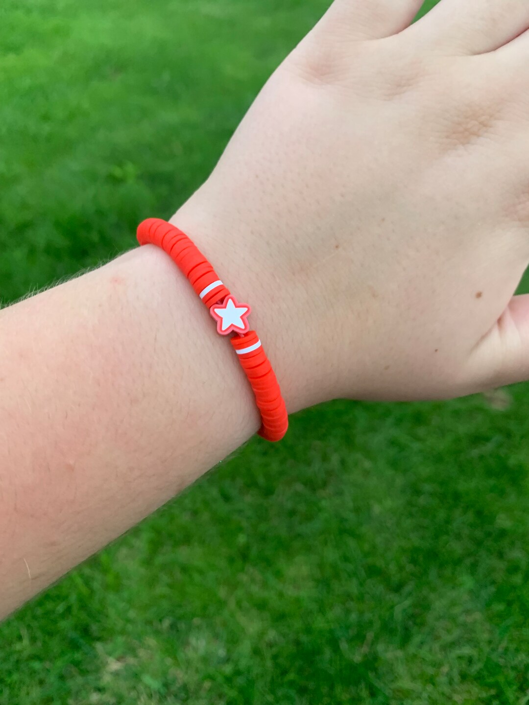 Red Preppy Clay Bead Bracelet - Etsy