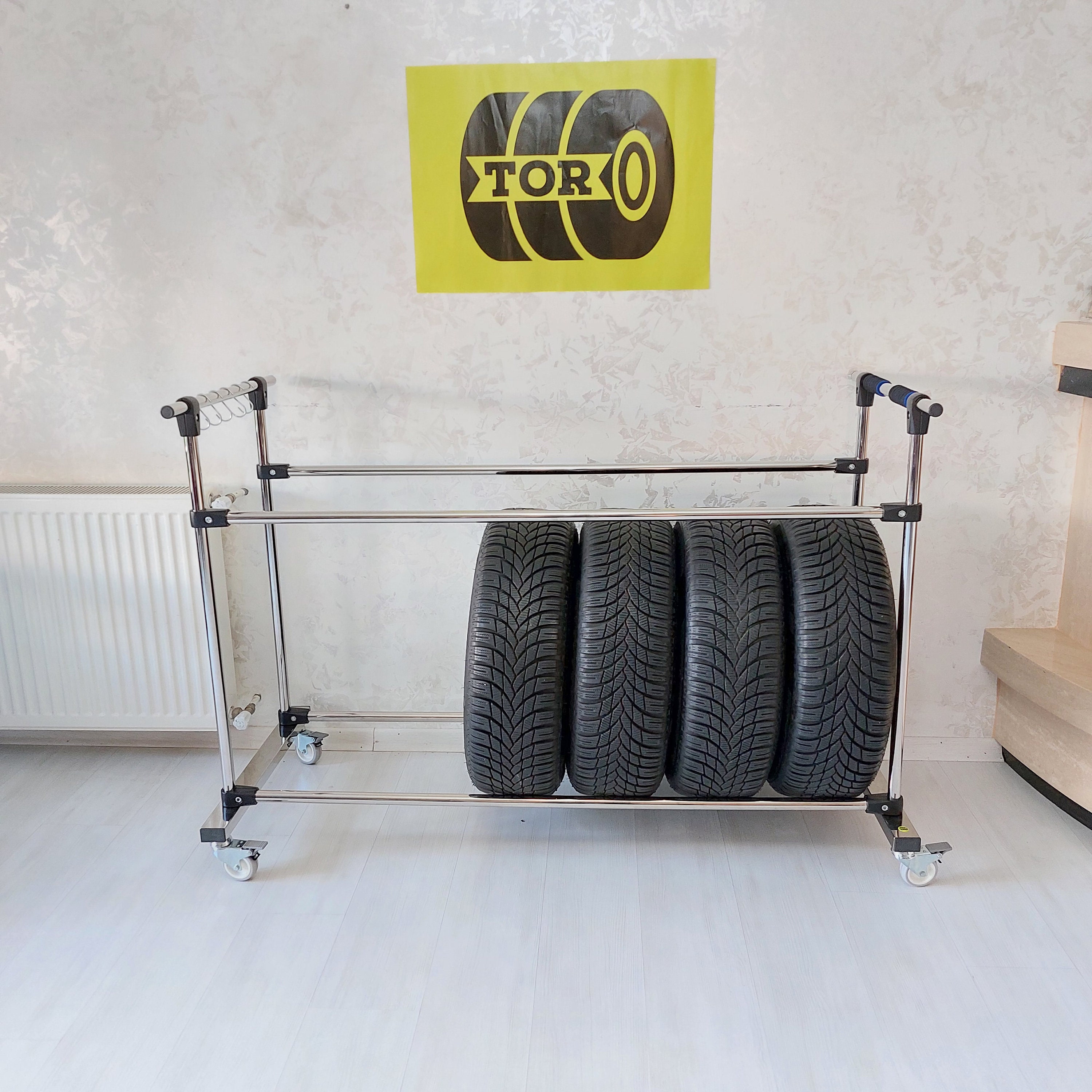 Metal Garage Organizer, Wheel Trolley, Tire Transport Rack, Automobile ...