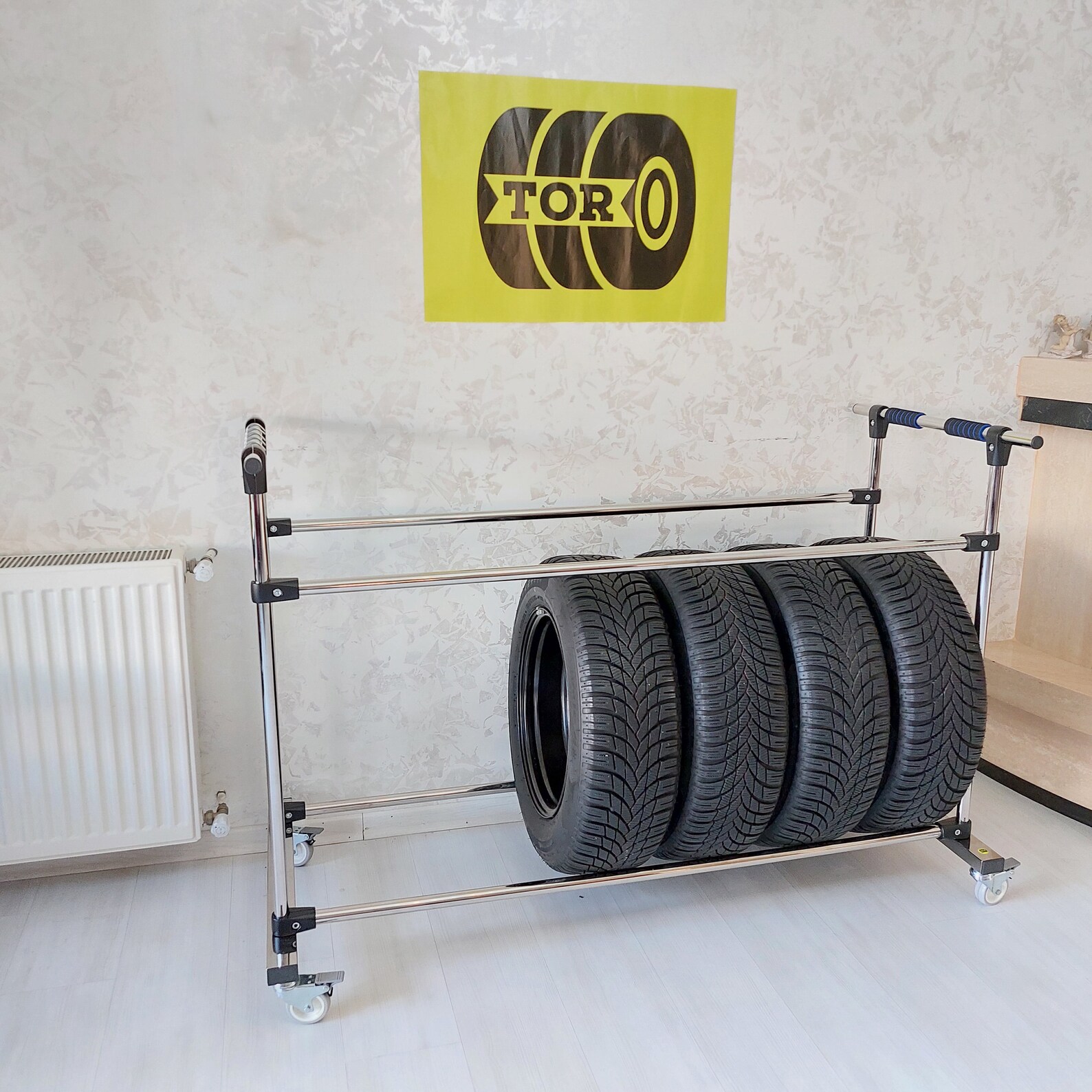 Metal Garage Organizer, Wheel Trolley, Tire Transport Rack, Automobile ...