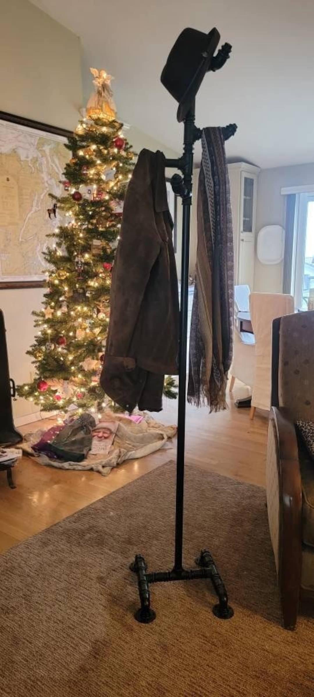 Free Standing Coat Rack, Entryway Foyer Bedroom Office, Black Pipe Coat ...