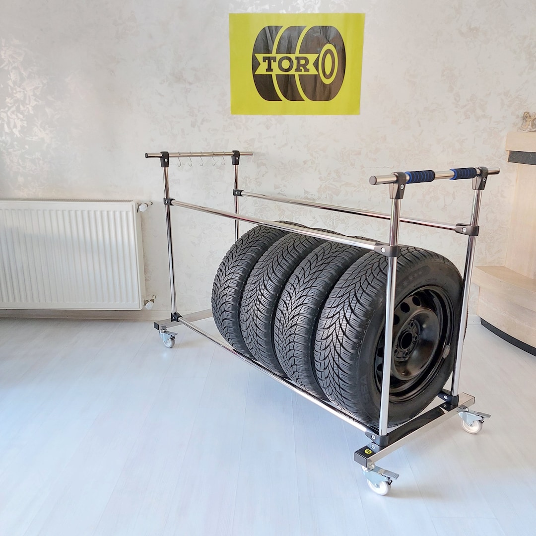 Metal Garage Organizer, Wheel Trolley, Tire Transport Rack, Automobile ...