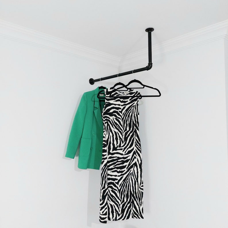 L Type Ceiling Hanging Clothes Bar, Laundry Wall Shelf, Industrial Pipe ...
