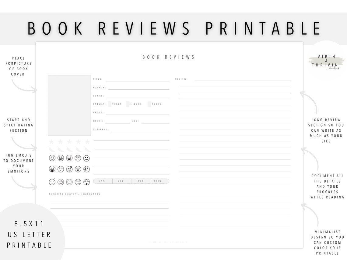 Book Reviews Printable Template, Book Lovers Reading Log, Book Reviews ...