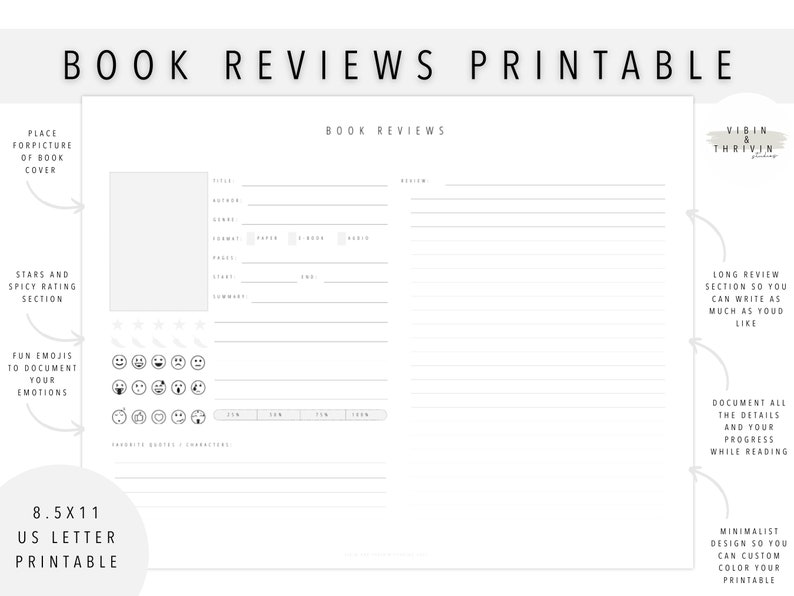 Book Reviews Printable Template, Book Lovers Reading Log, Book Reviews ...