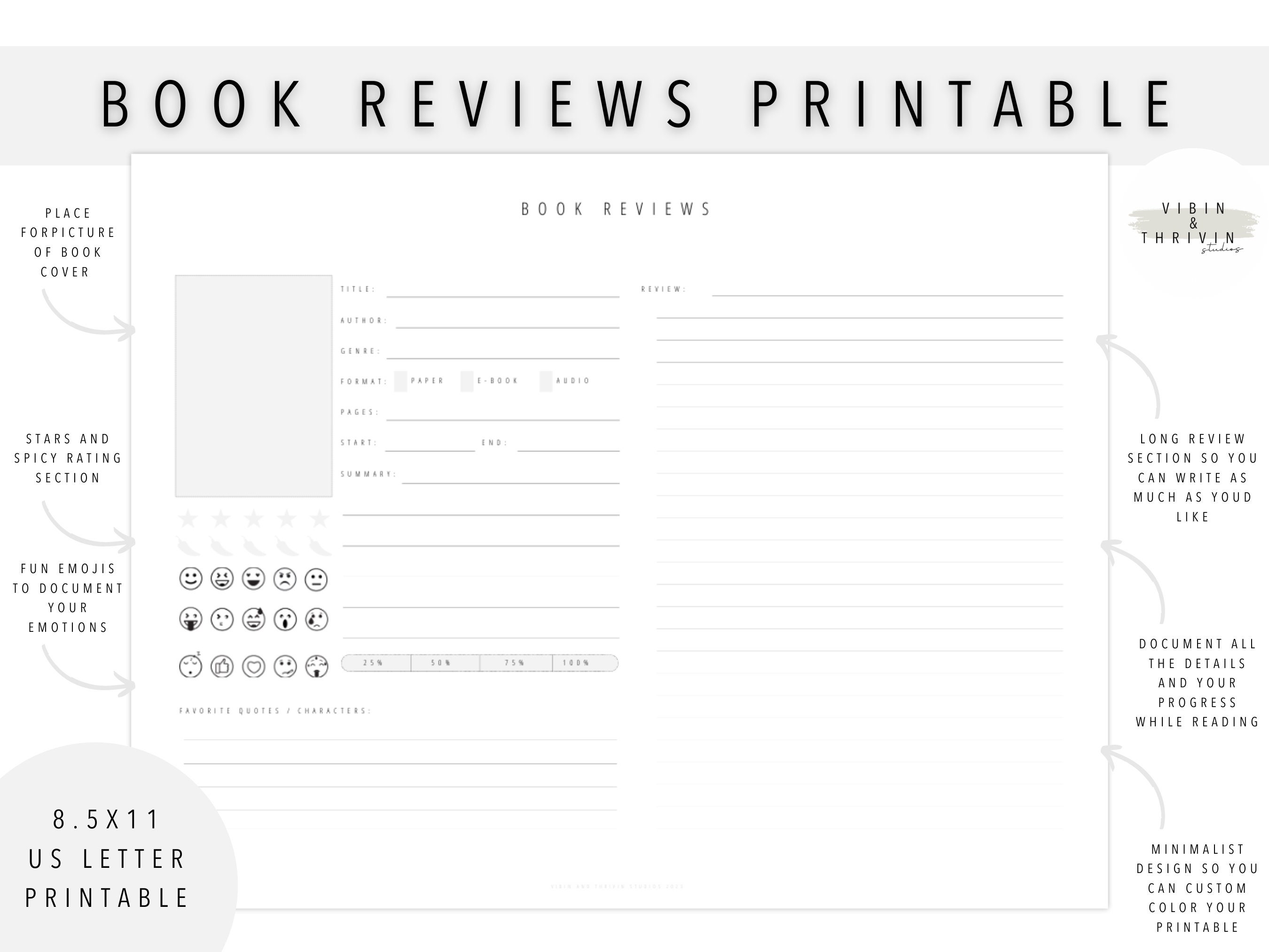 Book Reviews Printable Template, Book Lovers Reading Log, Book Reviews ...