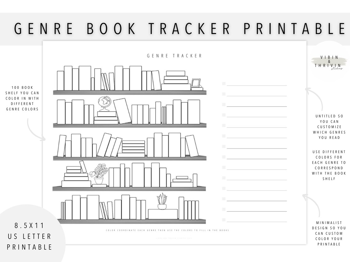 Genre Bookshelf Tracker Printable, Book Shelf Reading Log, Reading ...