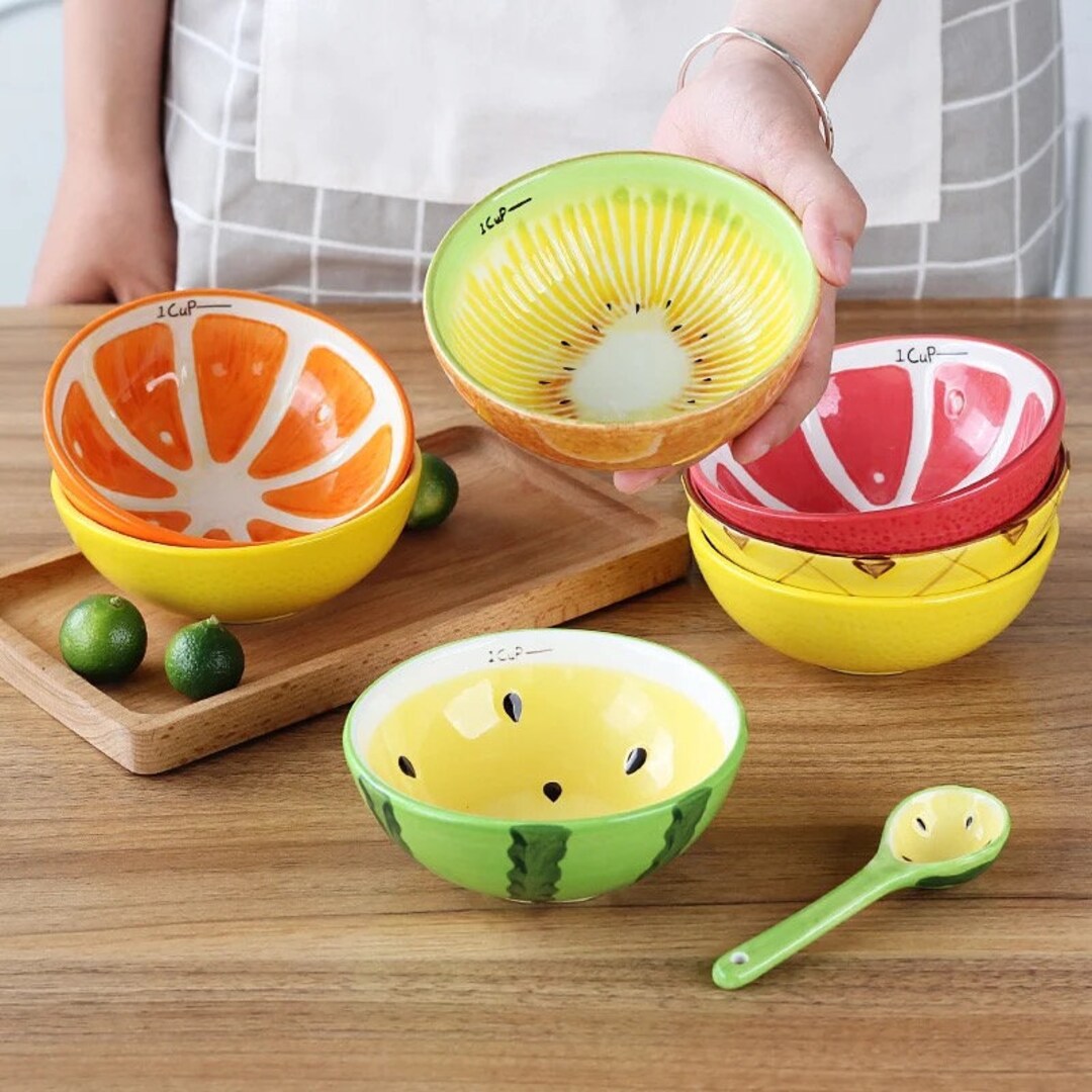 Cute Mini Ceramic Pet Bowls Fruit Design Round Bowls 12 Cm Diameter ...