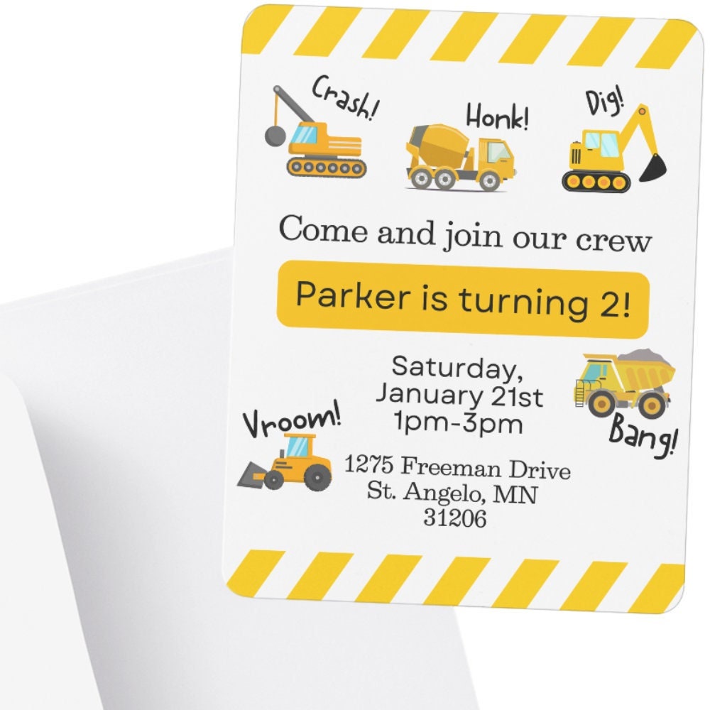 Editable Construction Party Invitation Template - Etsy