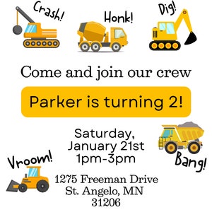 Editable Construction Party Invitation Template - Etsy