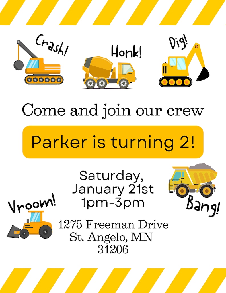 Editable Construction Party Invitation Template - Etsy