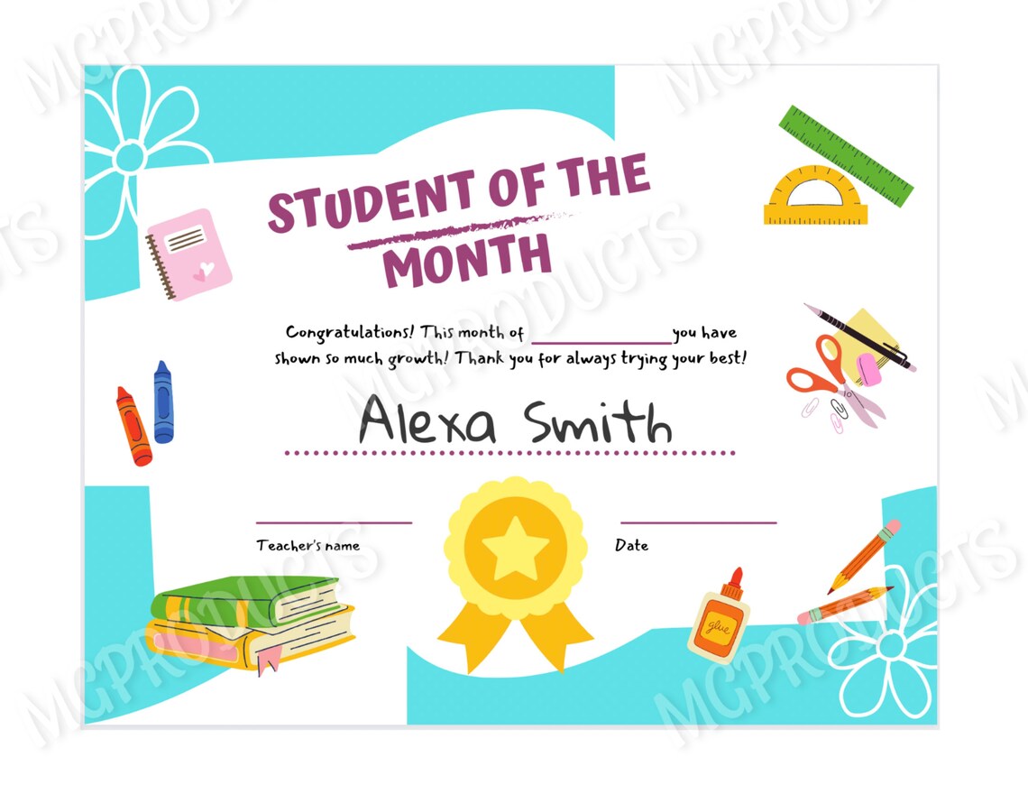 Certificate Template Editable Kids Student of the Month, Award ...
