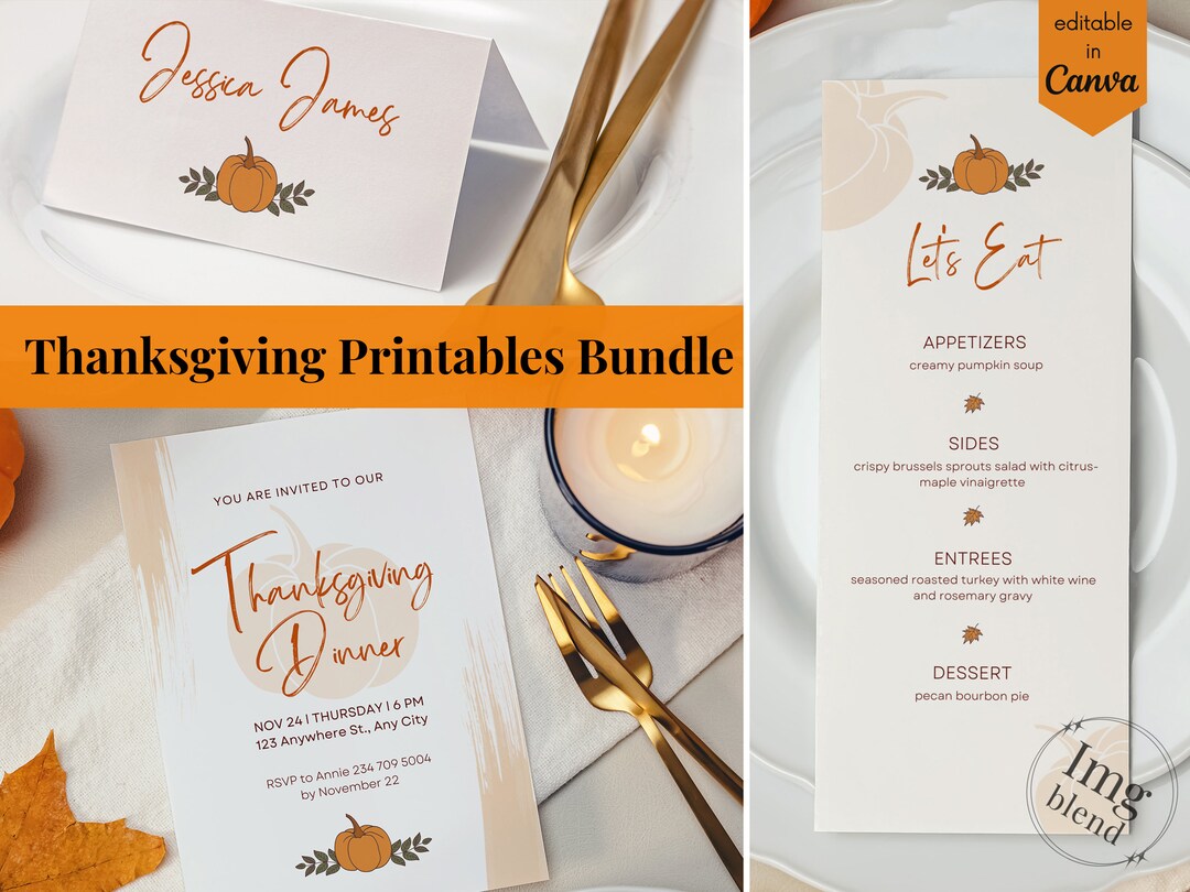 Thanksgiving Printable Bundle, Thanksgiving Dinner Bundle, Thanksgiving ...