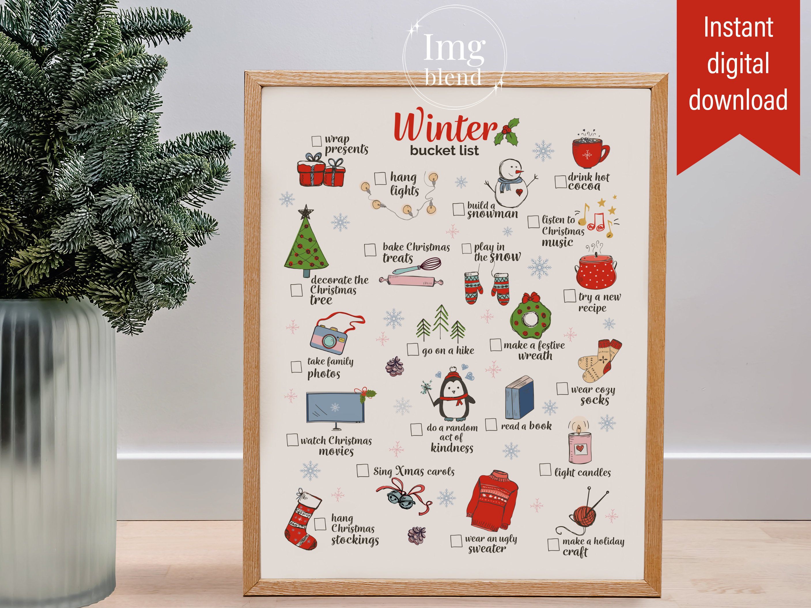 Winter Holiday Bucket List Printable, INSTANT DOWNLOAD, Christmas ...
