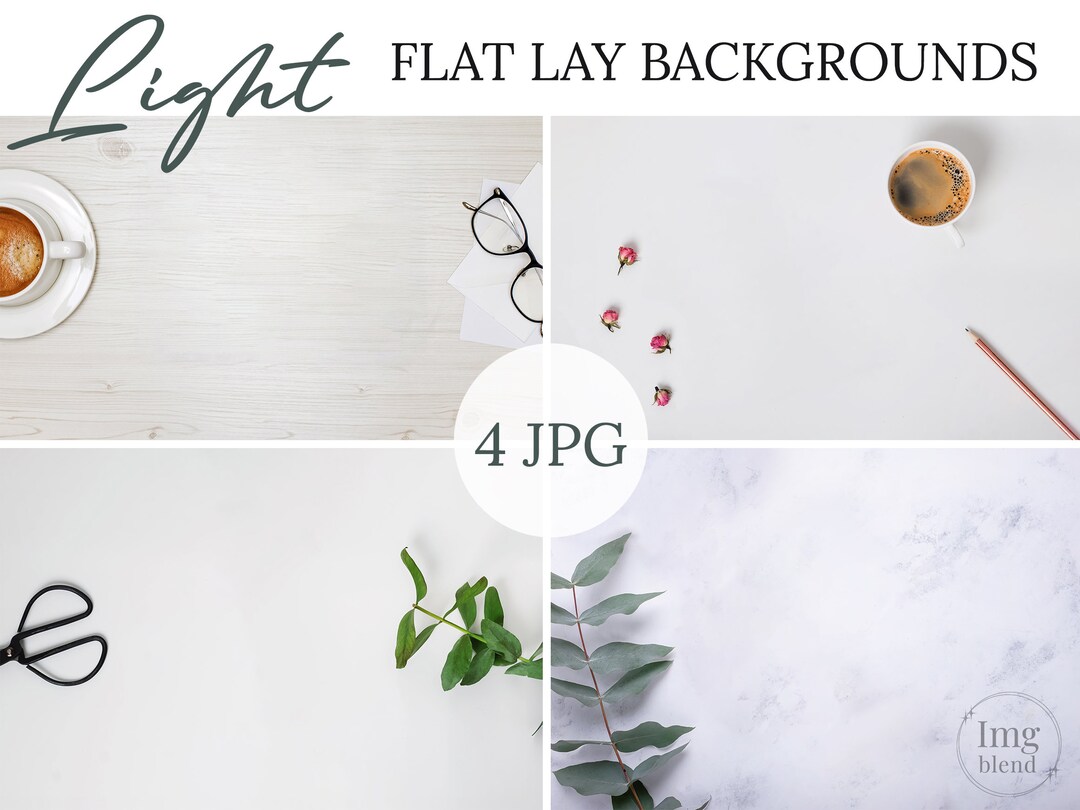Set of 4 Stock Photos Light Table Flat Lay, Minimal Product Background ...