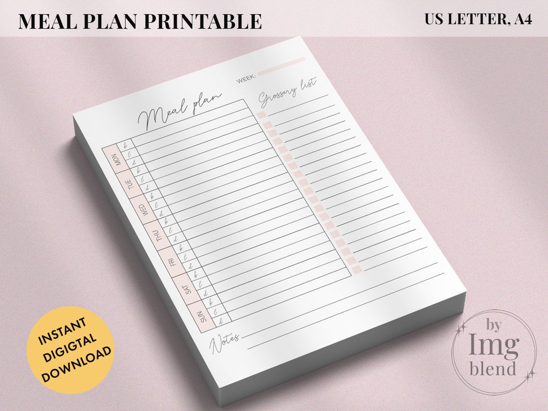 Printable Weekly Meal Planner | Minimalist Meal Plan | Instant Download ...