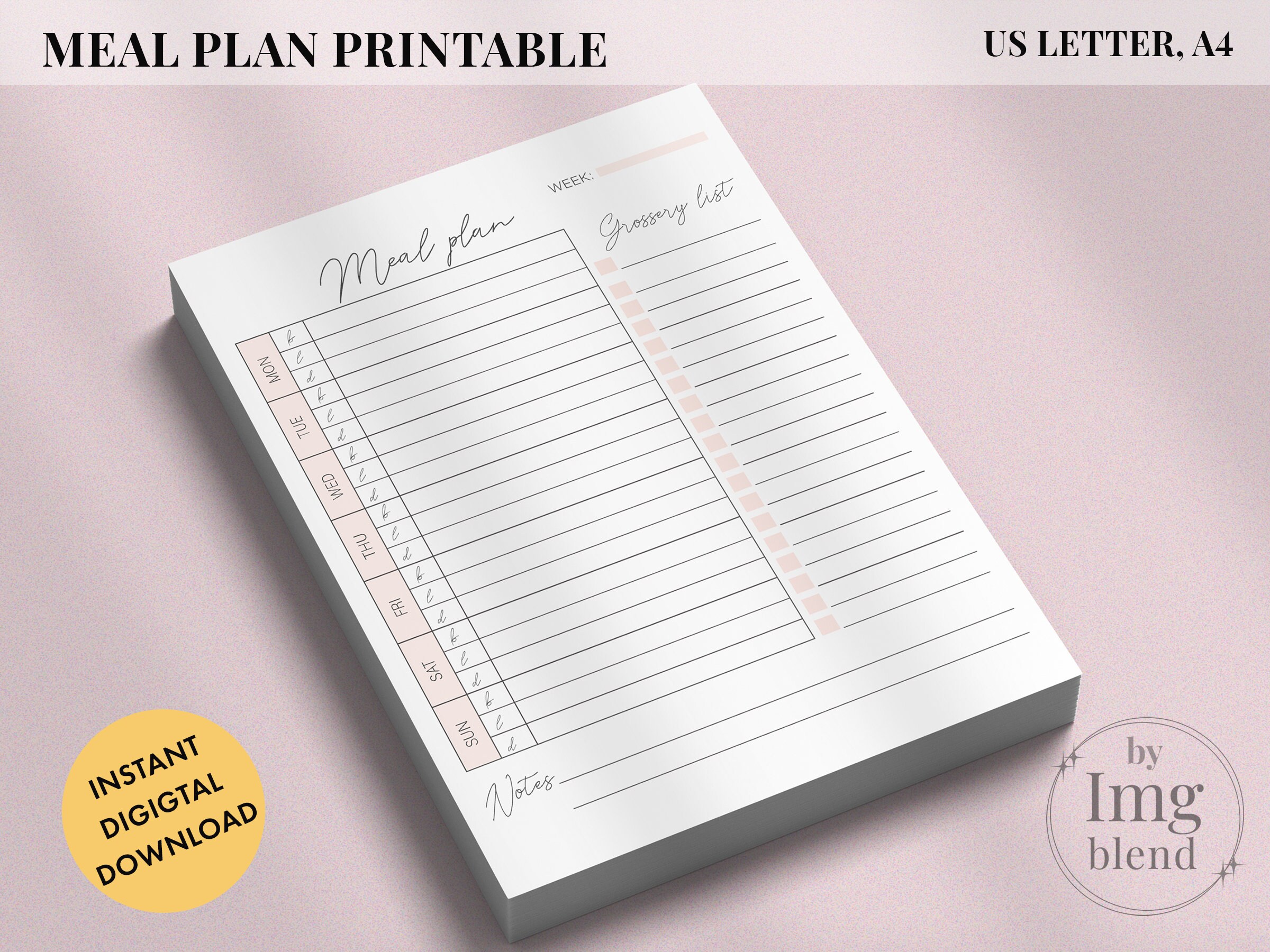Printable Weekly Meal Planner | Minimalist Meal Plan | Instant Download ...