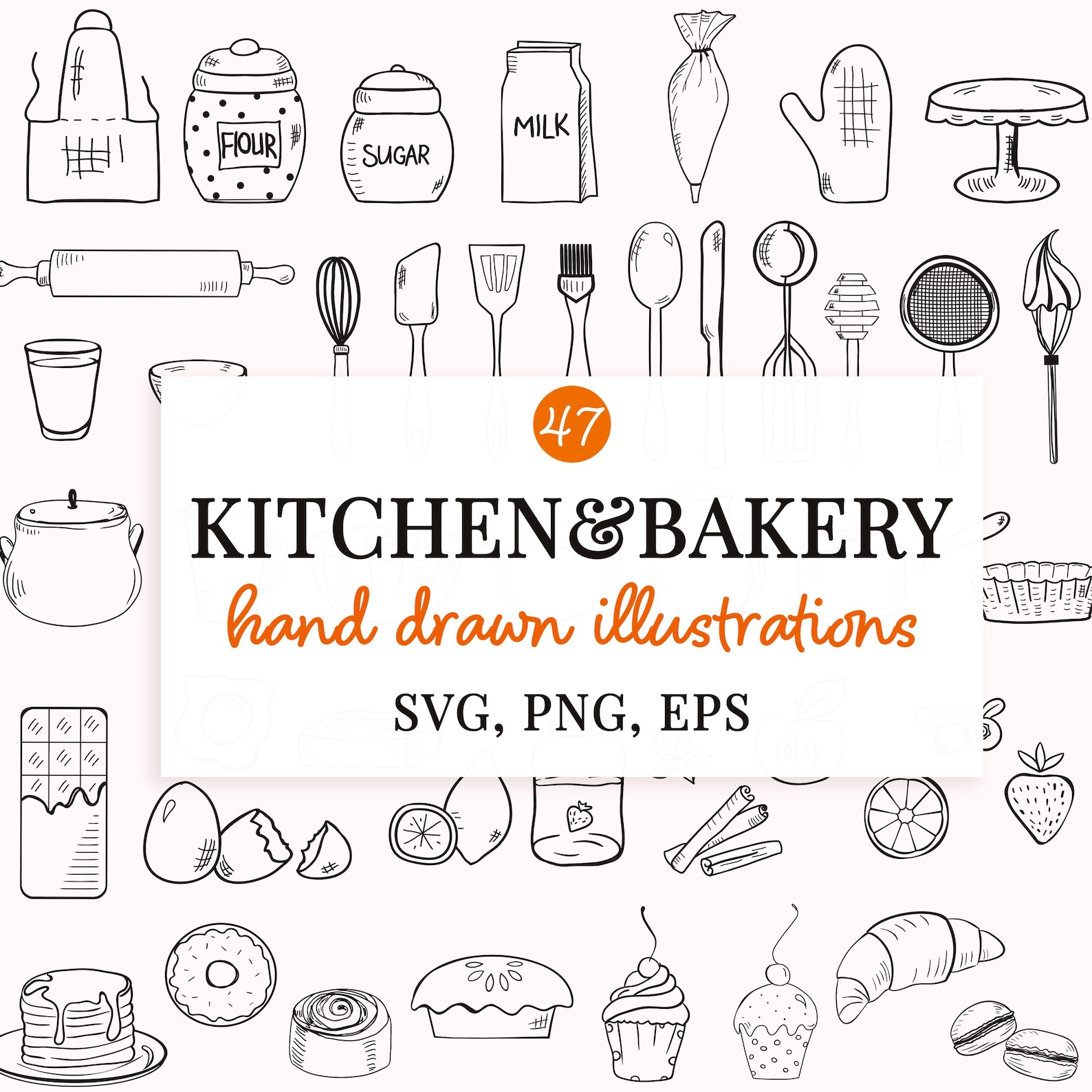 Kitchen & Bakery Clipart Bundle | Hand Drawn Cooking Utensils, Bakery ...