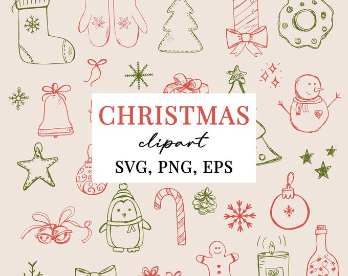 Christmas Doodles Clipart Collection – Hand-drawn Holiday Icons in Png ...