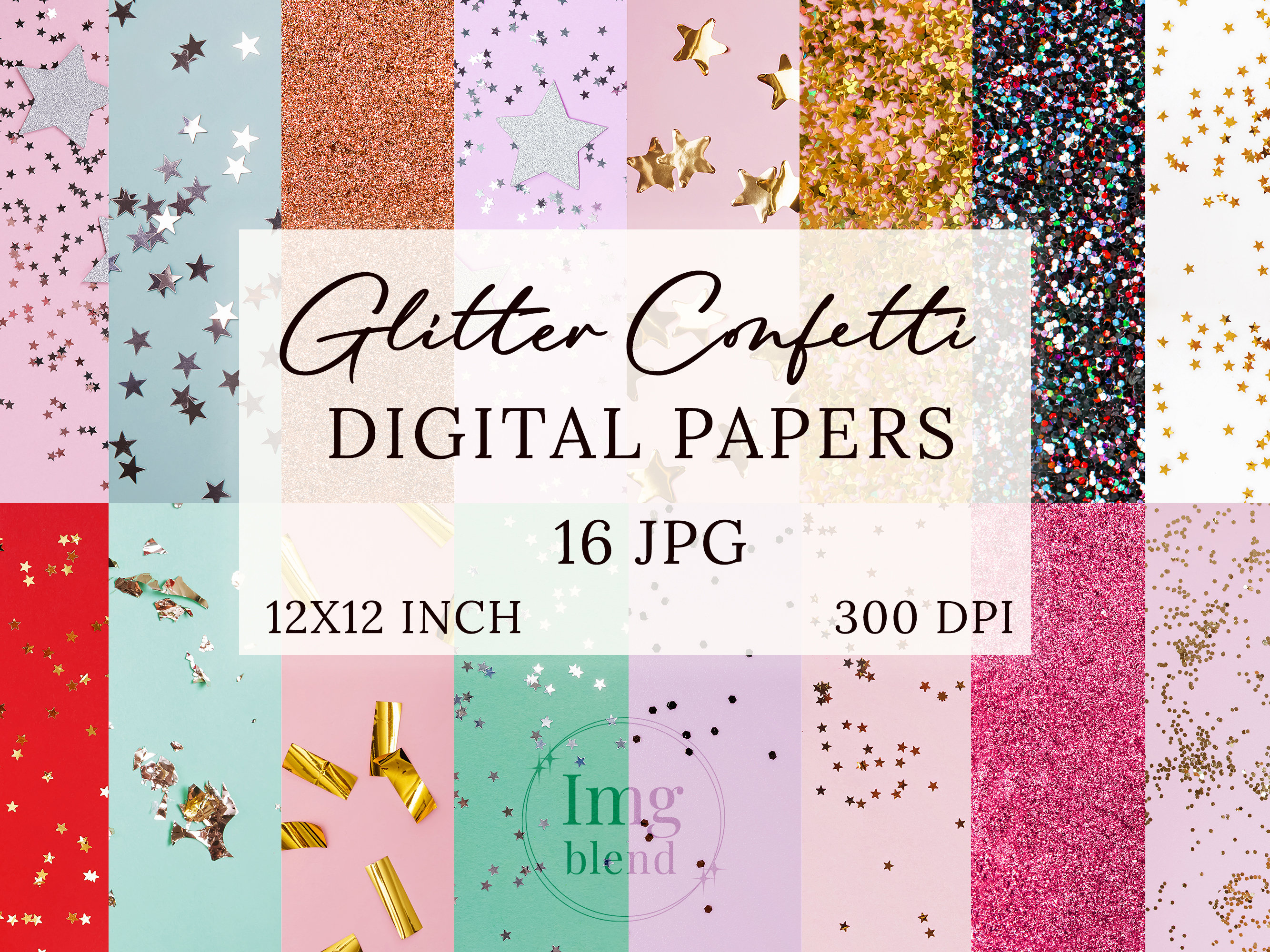 Glitter Confetti Digital Paper Set, Sparkles Scrapbook Papers, Festive ...