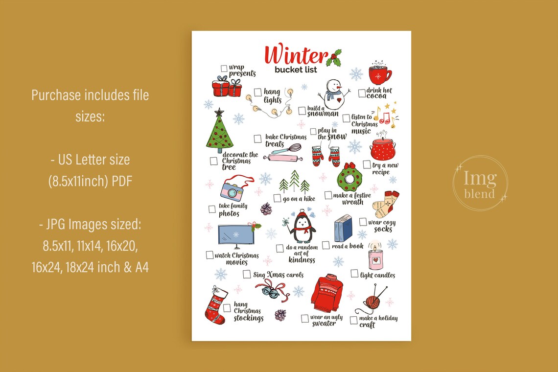 Winter Holiday Bucket List Printable INSTANT DOWNLOAD - Etsy