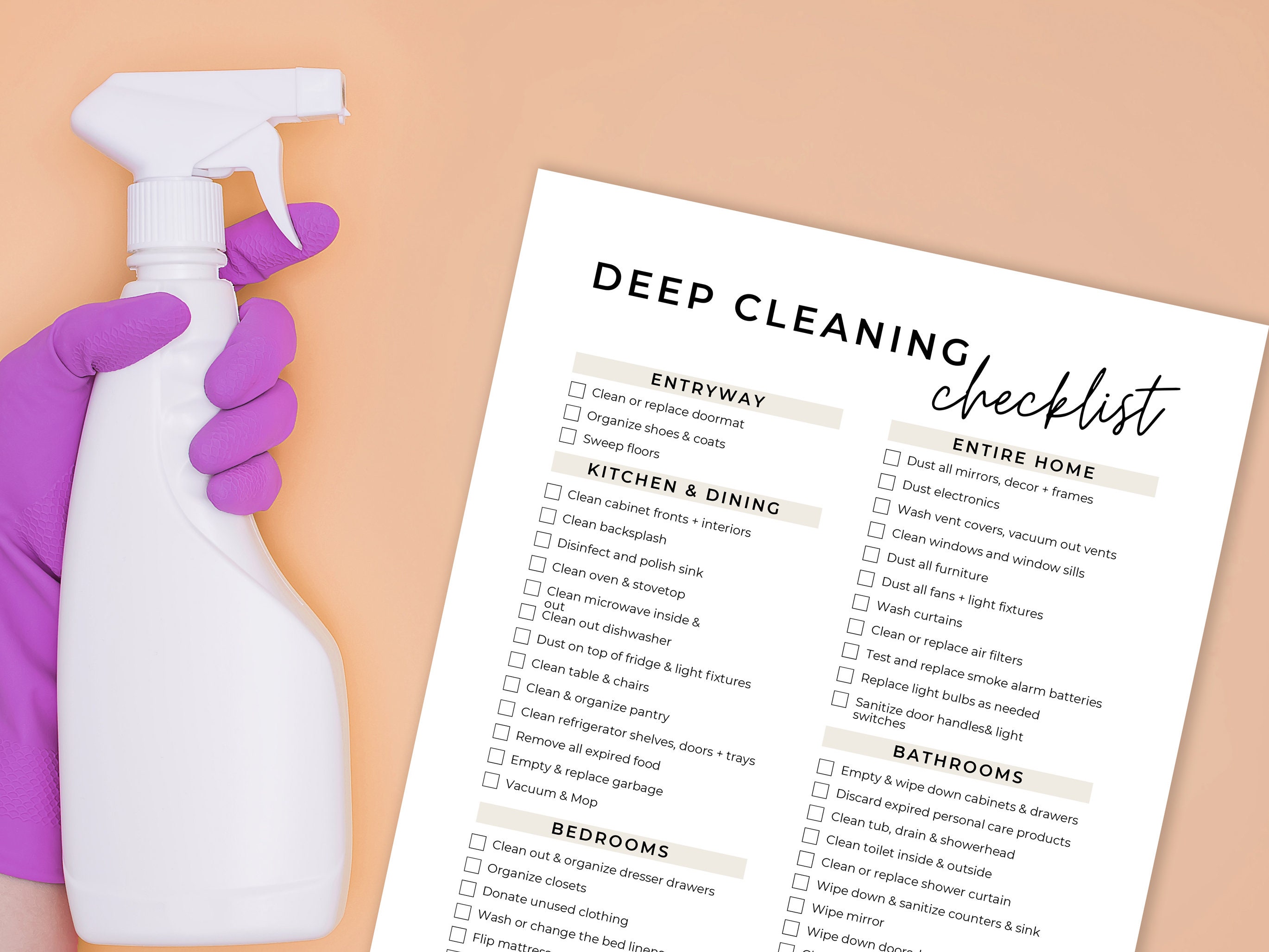 Deep Cleaning Checklist Template | Spring Cleaning Checklist | Cleaning ...