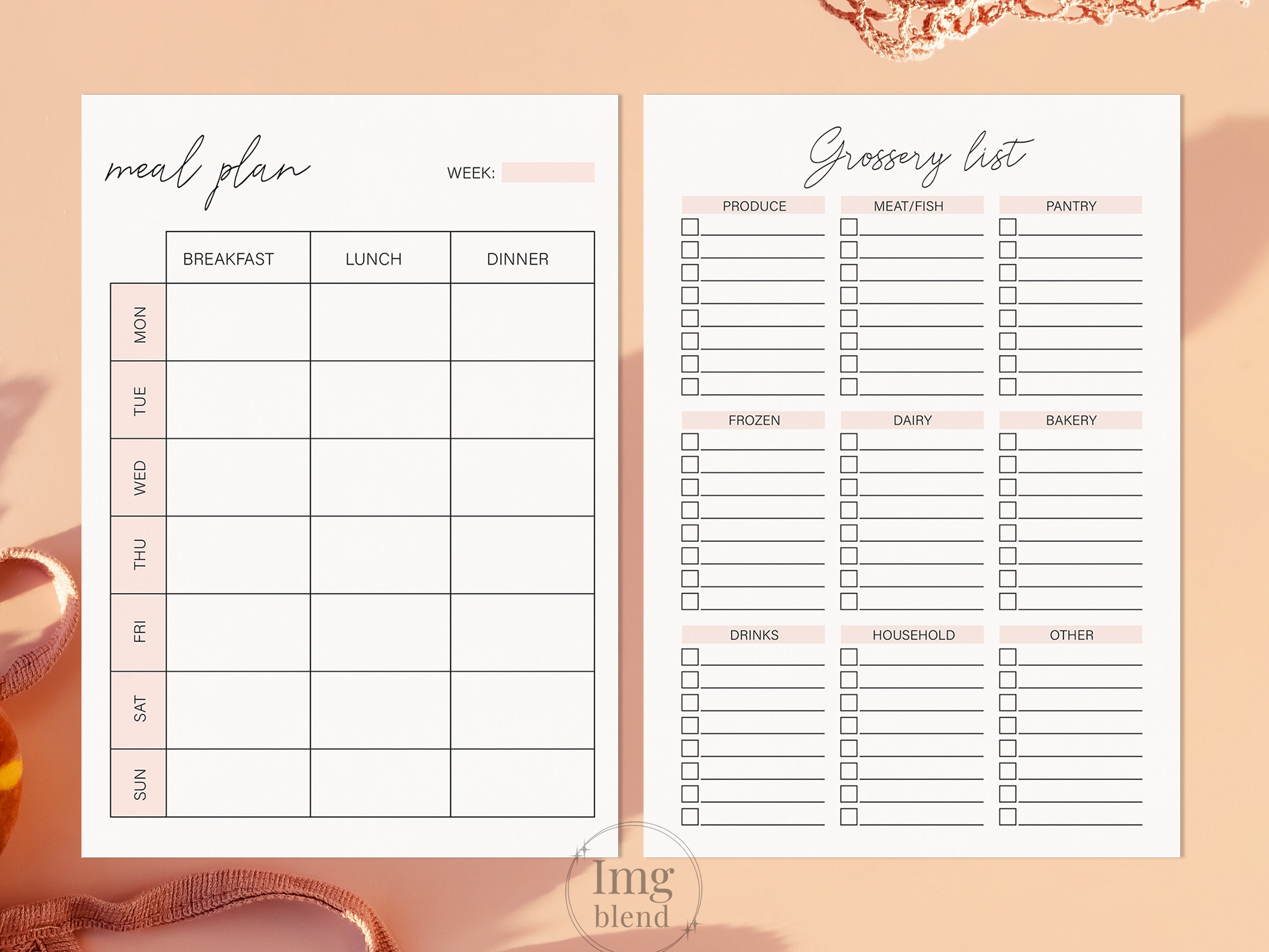 Minimalist Meal Plan and Grocery List Printable Weekly Meal - Etsy
