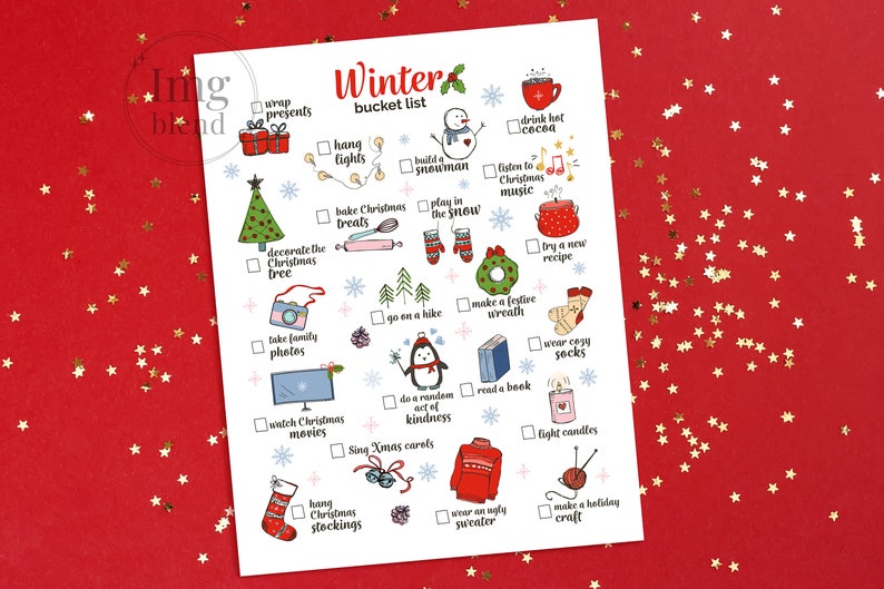 Winter Holiday Bucket List Printable, INSTANT DOWNLOAD, Christmas ...