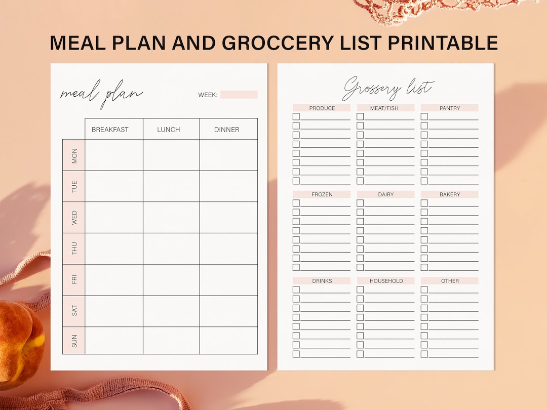 Minimalist Meal Plan and Grocery List | Printable Weekly Meal Planner ...