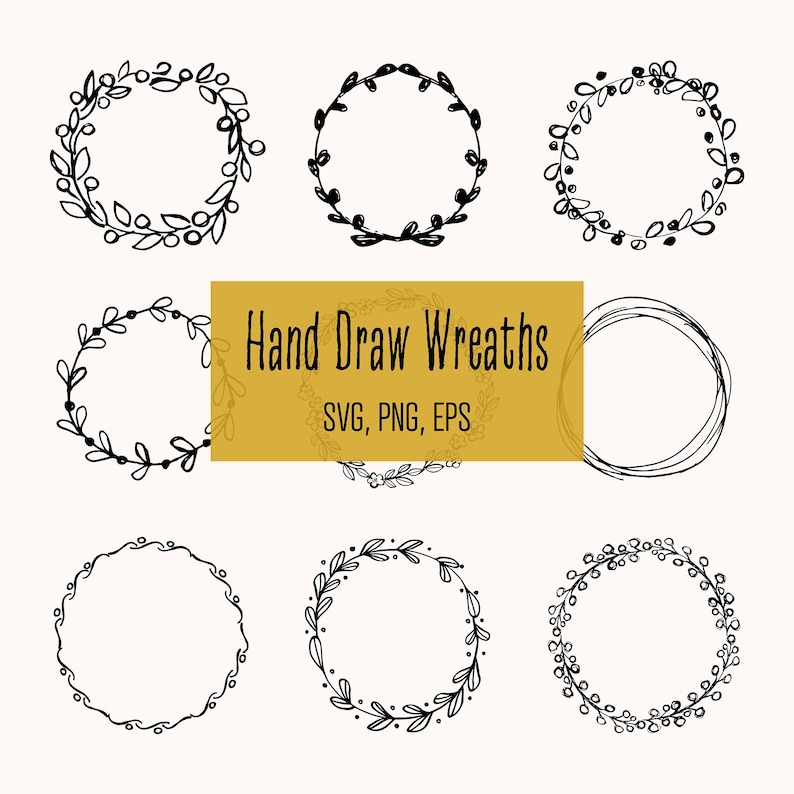 9 Hand Drawn Wreath SVG Bundle: Floral Wreath Outline, Botanical Doodle ...