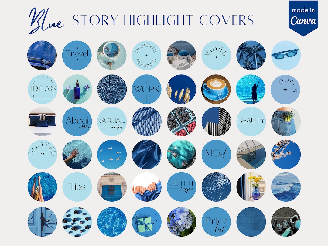 48 Editable Instagram Highlights | Blue Aesthetic Story Covers | Blue ...