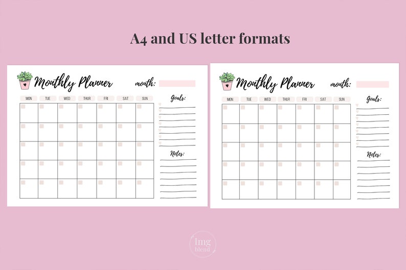 Monthly Planner With Succulent Printable Planner Cute - Etsy