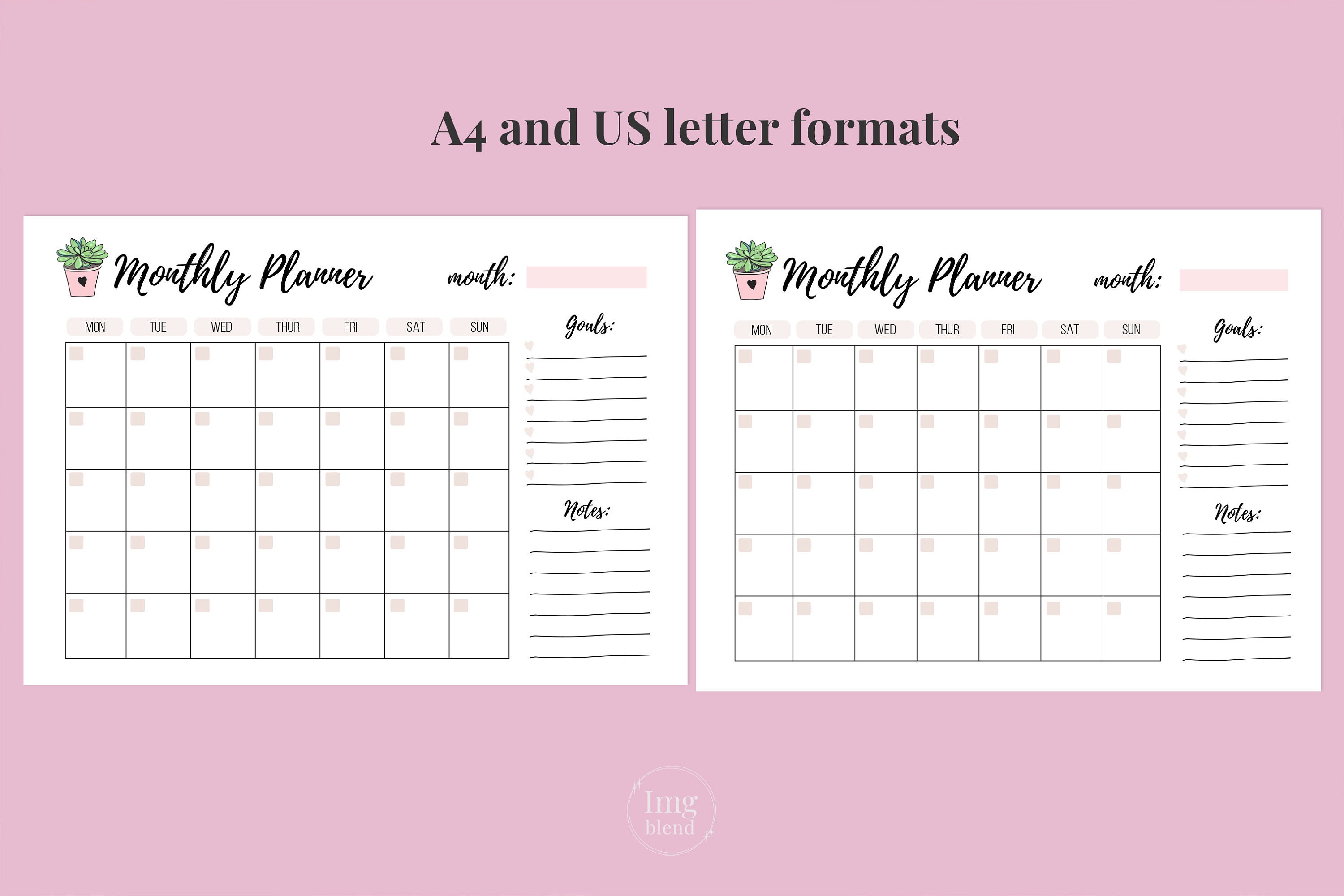 Monthly Planner With Succulent, Printable Planner, Cute Monthly Planner ...
