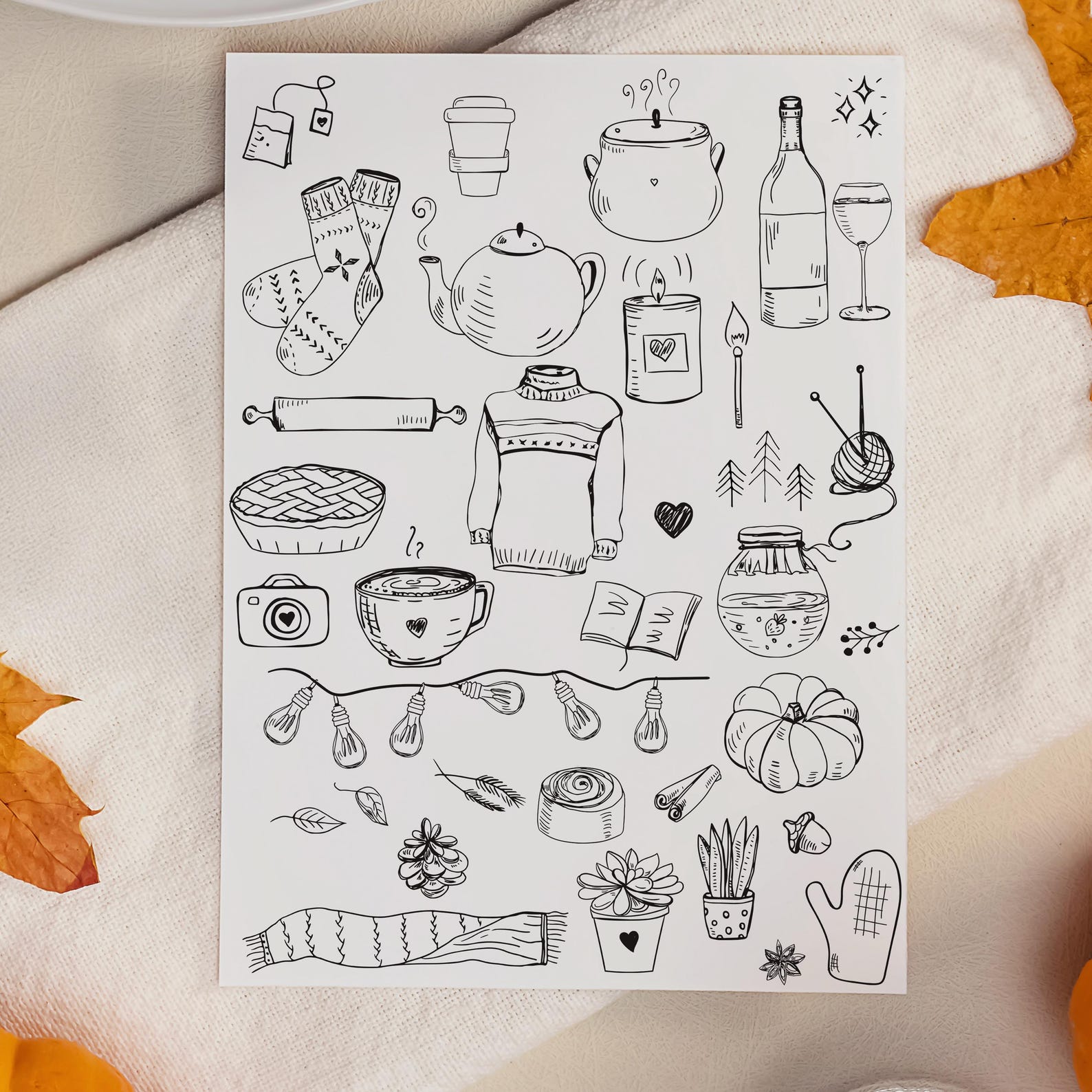 30+ Cozy Fall Clipart Bundle, Hygge Time Hand Drawn Illustrations, Cozy ...