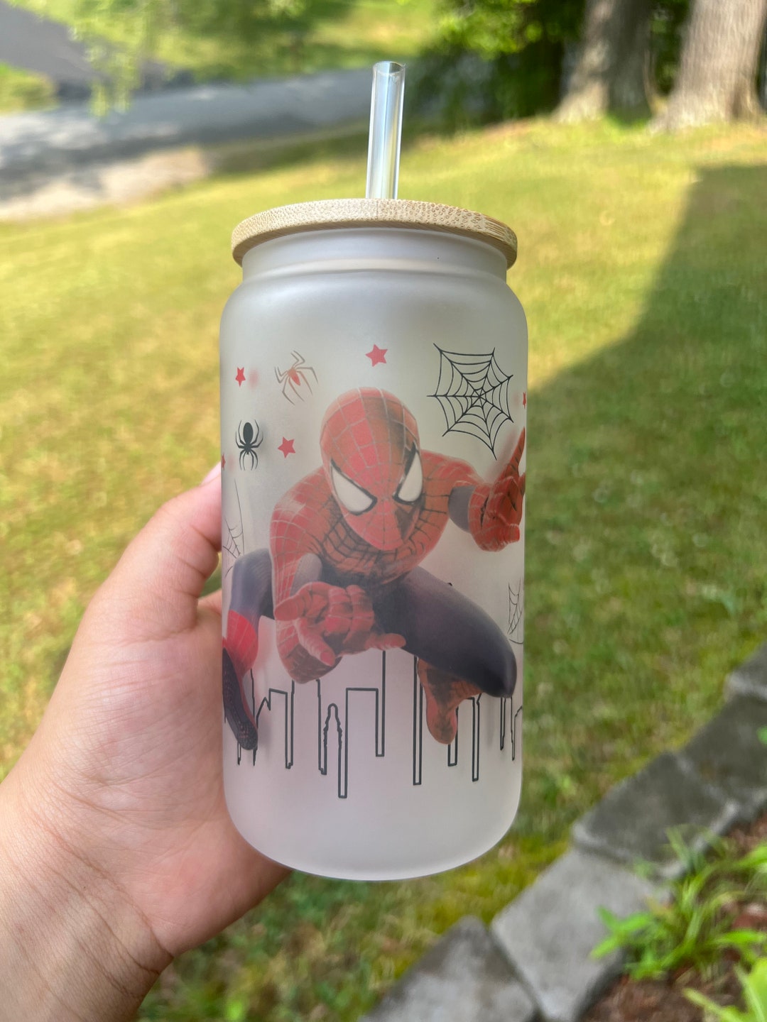 Spider-man 16 Oz. Frosted Glass Cup - Etsy