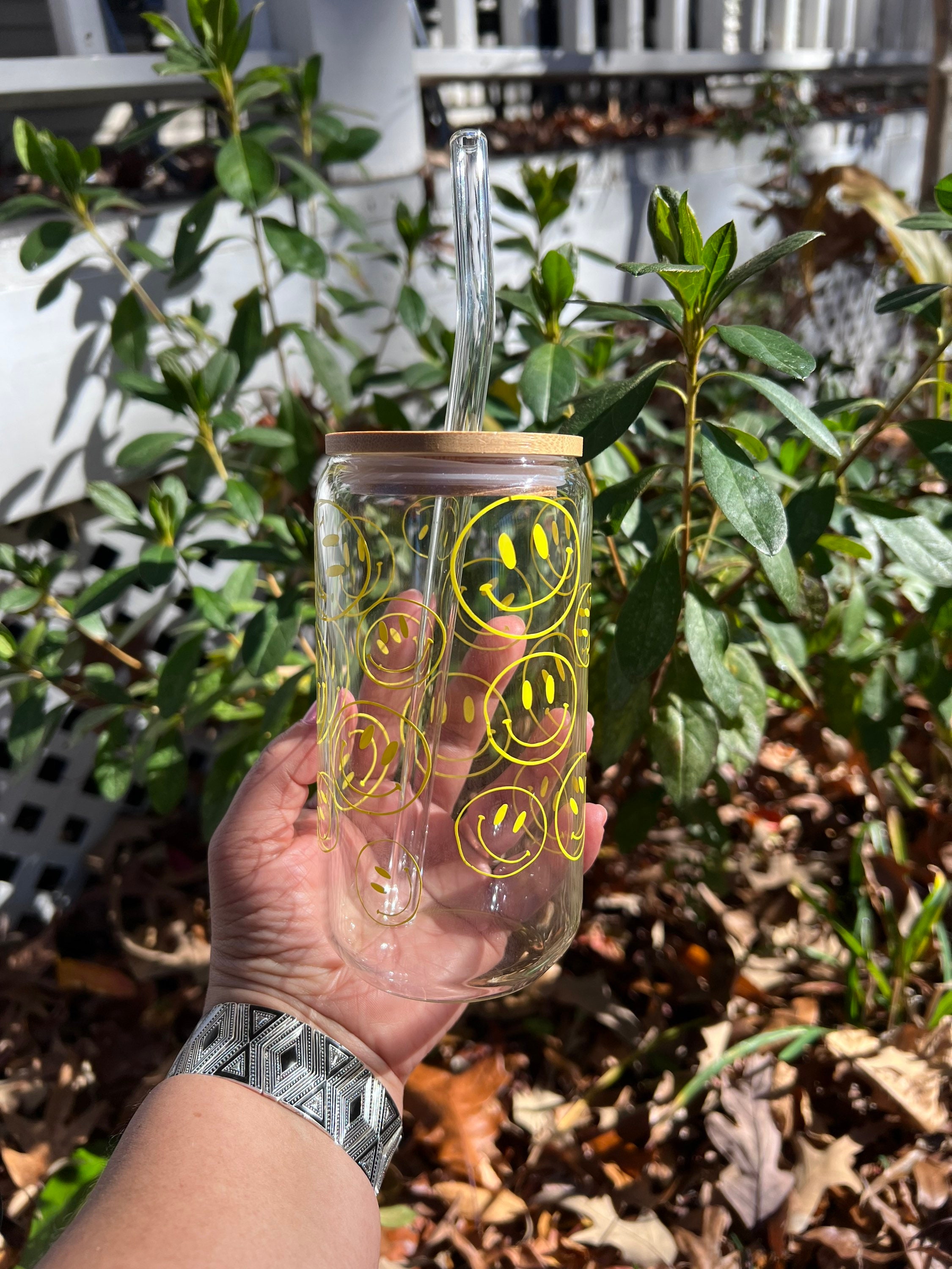 Smiley Face 16 Oz. Glass Cup - Etsy