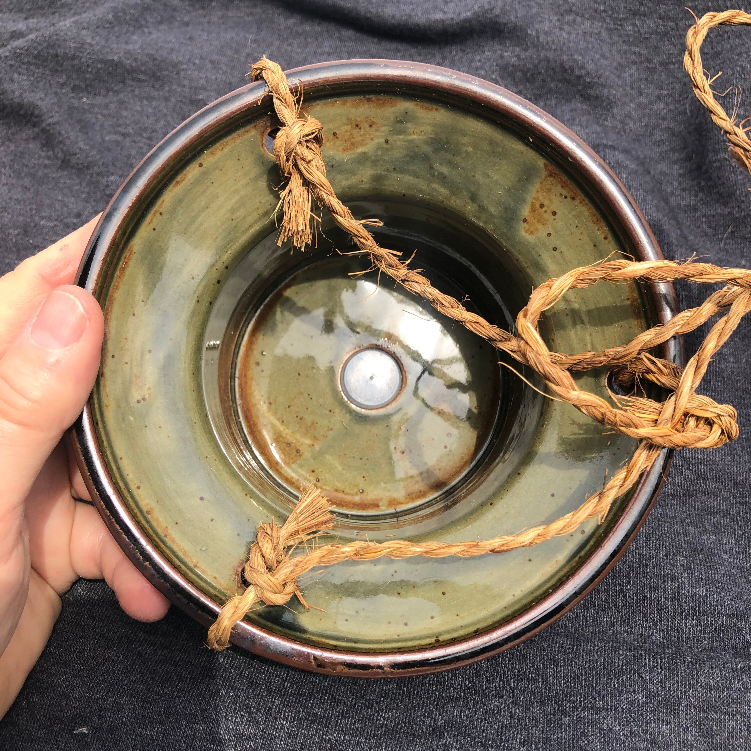 Indoor Outdoor Ceramic Pottery Hanging Plant Pot With Natural Grass ...