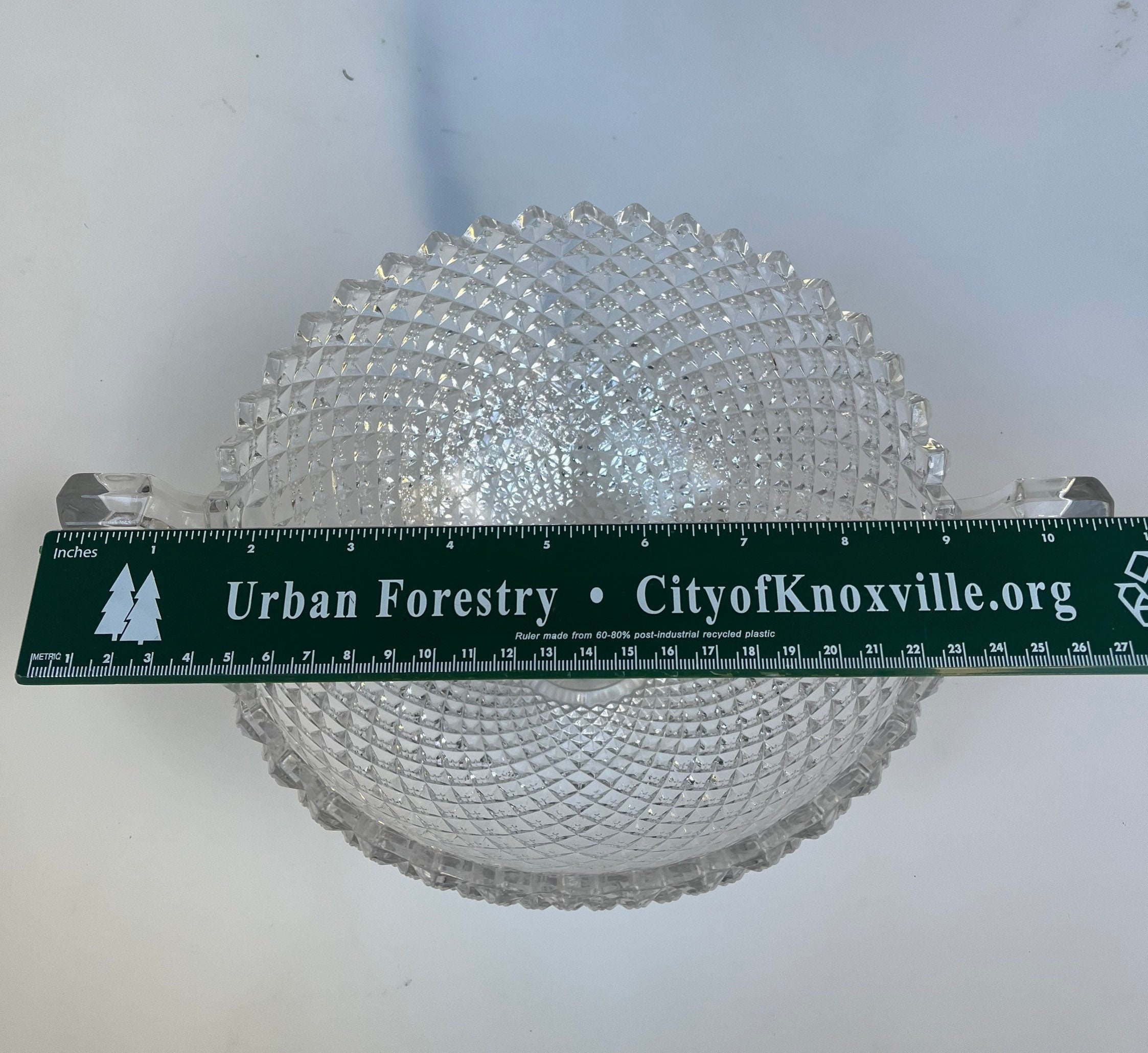 Cut Glass Party Bowl Diamond Pattern Double Handled Punchbowl Antique ...