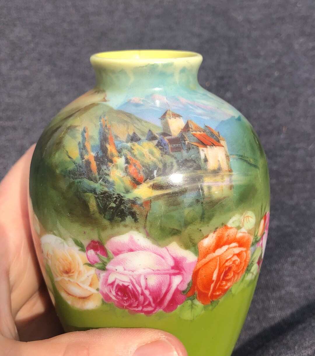 Royal Bayreuth Made in Bavaria Victorian Vase. Wild Roses Adorn This ...