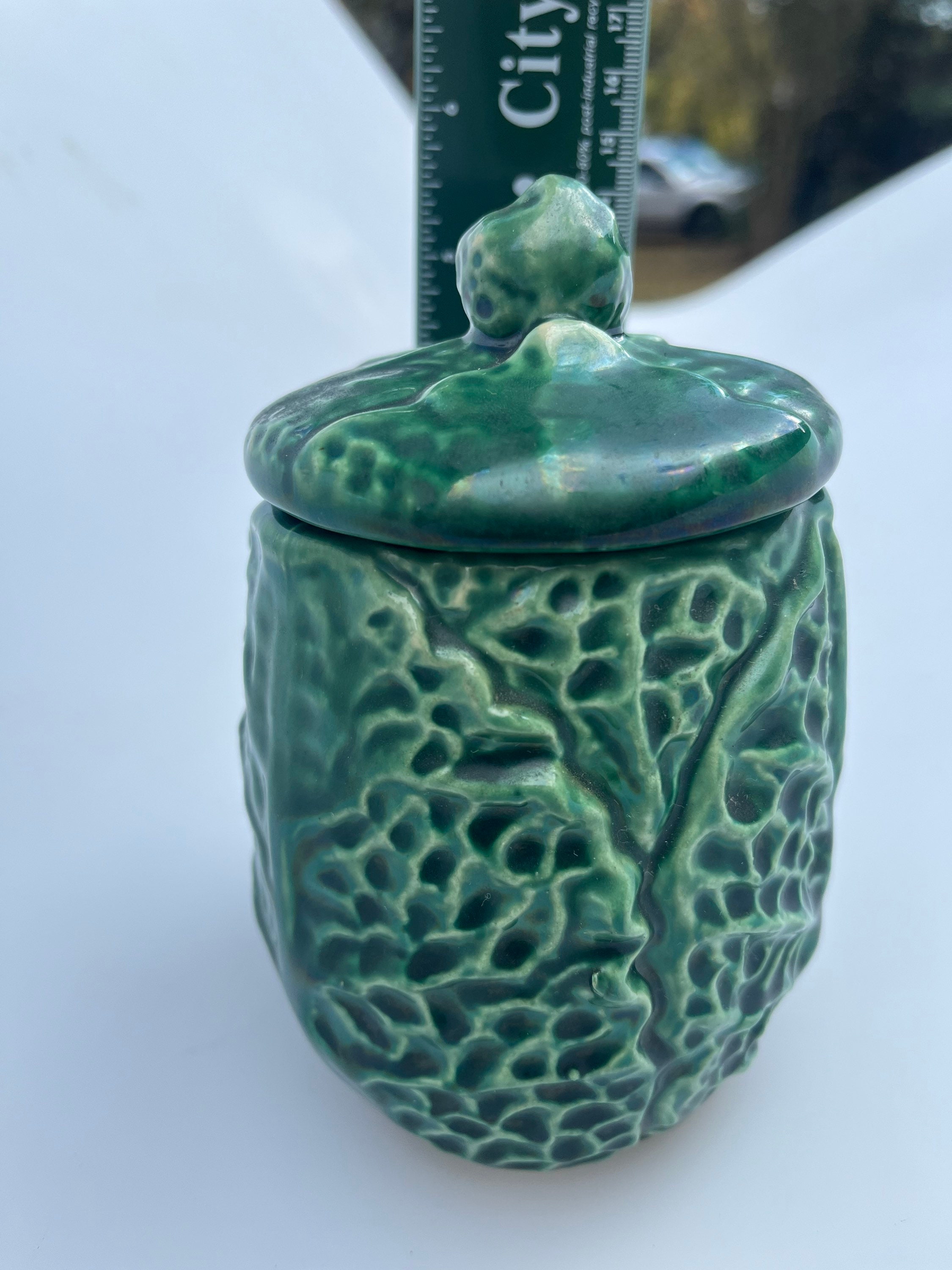 Majolica Cabbage Leaf Jar With Lid Green Ceramic Kitchenware Vintage in ...