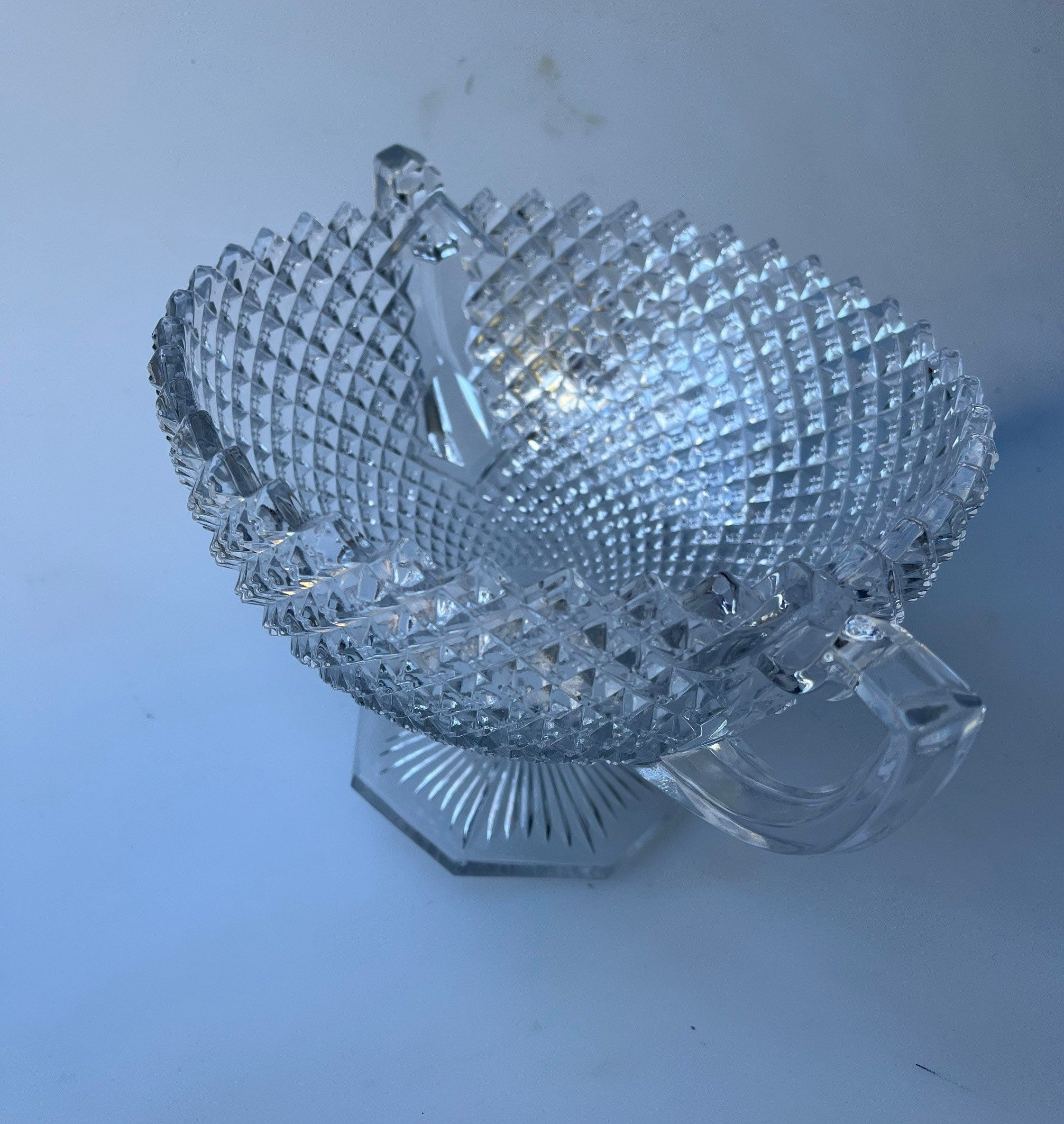 Cut Glass Party Bowl Diamond Pattern Double Handled Punchbowl Antique ...