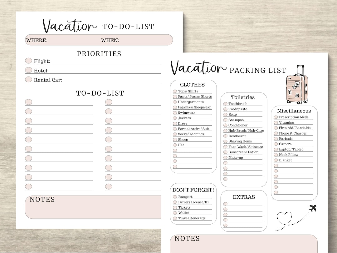 Vacation to Do List Printable Packing Checklist Planner | Vacation ...