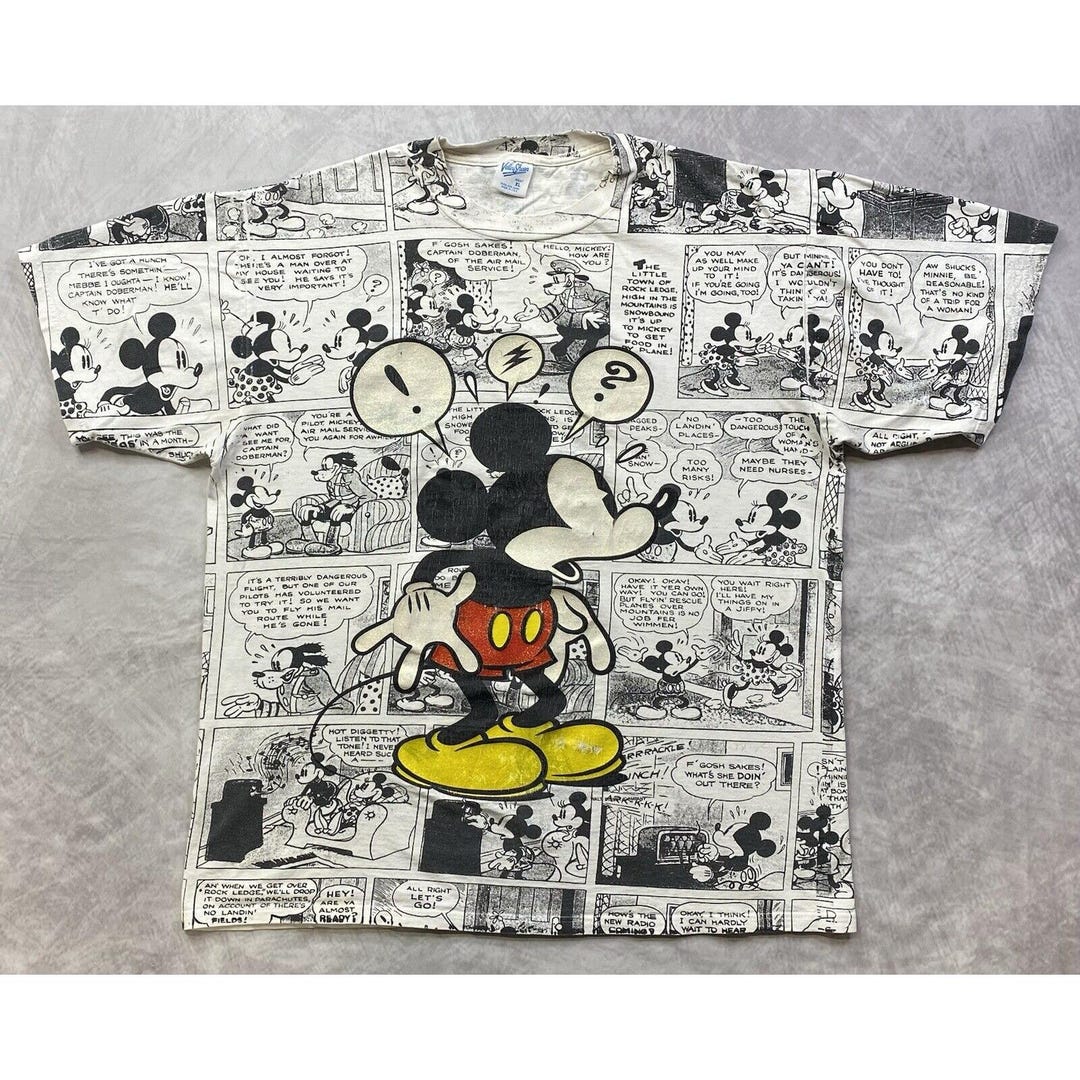 Vintage Velva Sheen Mickey Mouse Comic All Over Print T-shirt Size XL ...