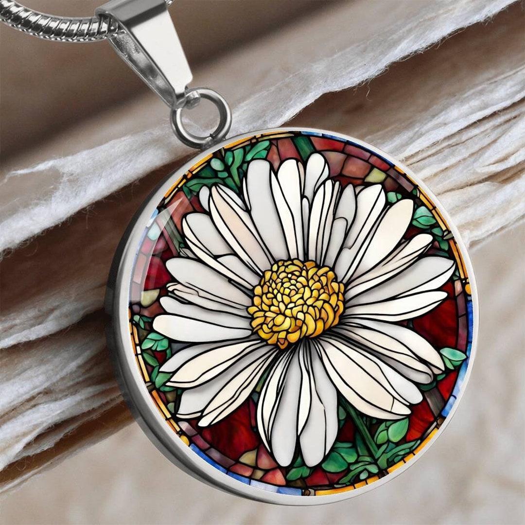 Daisy Birth Flower Necklace: Stained Glass April Pendant - Etsy
