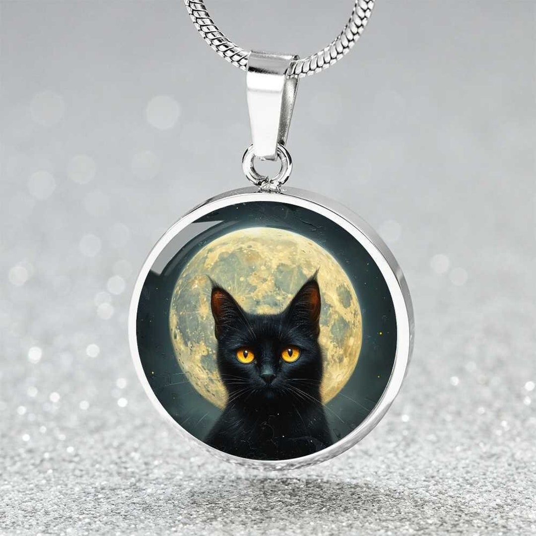 Full Moon Black Cat Pendant Necklace: Engraved Cat Mom Gift - Etsy