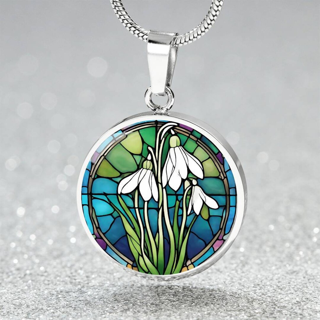 Snowdrop Birth Flower Necklace: Stained Glass January Pendant - Etsy