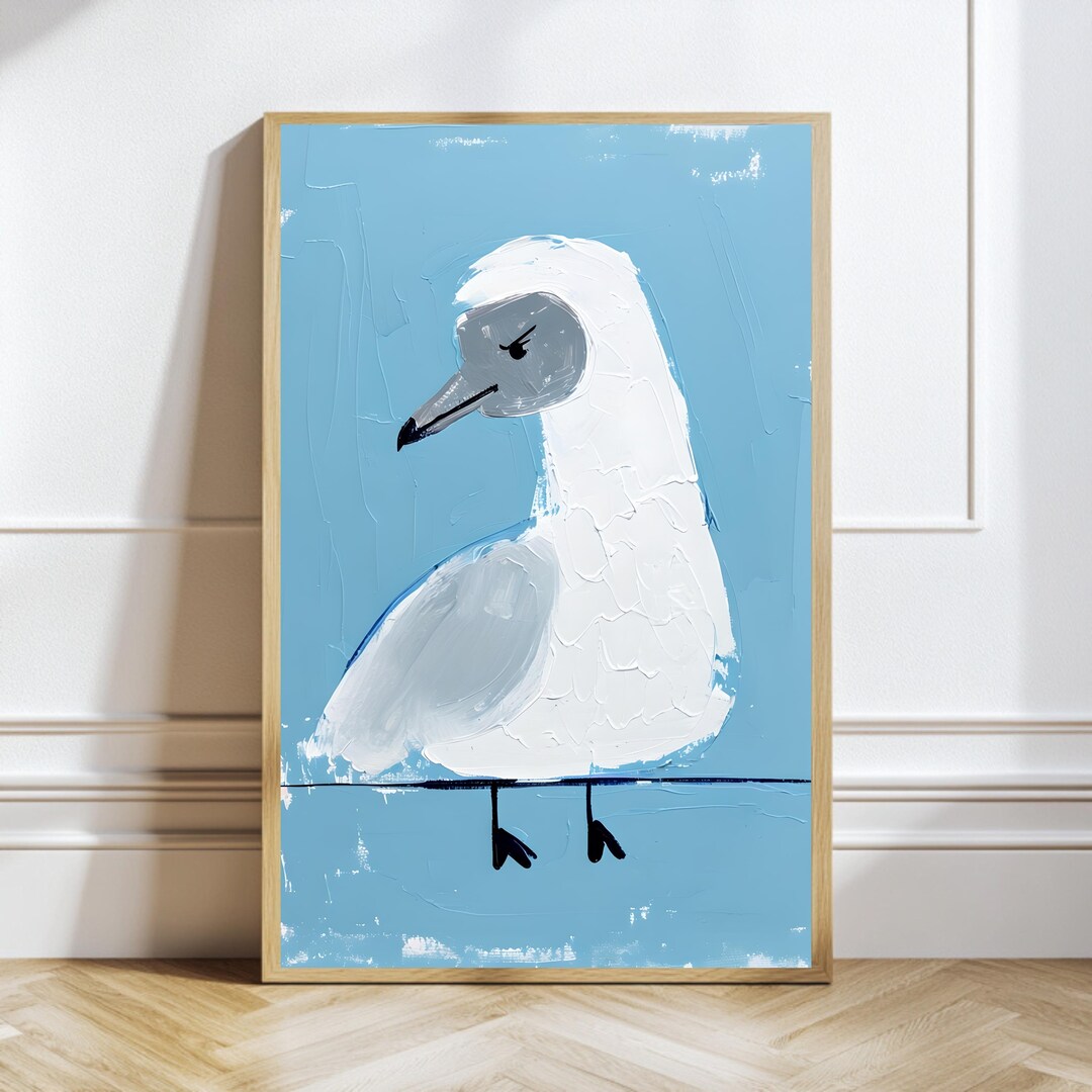 Grumpy Seagull Poster | Naive Bird Art | Animal Artwork Print ...